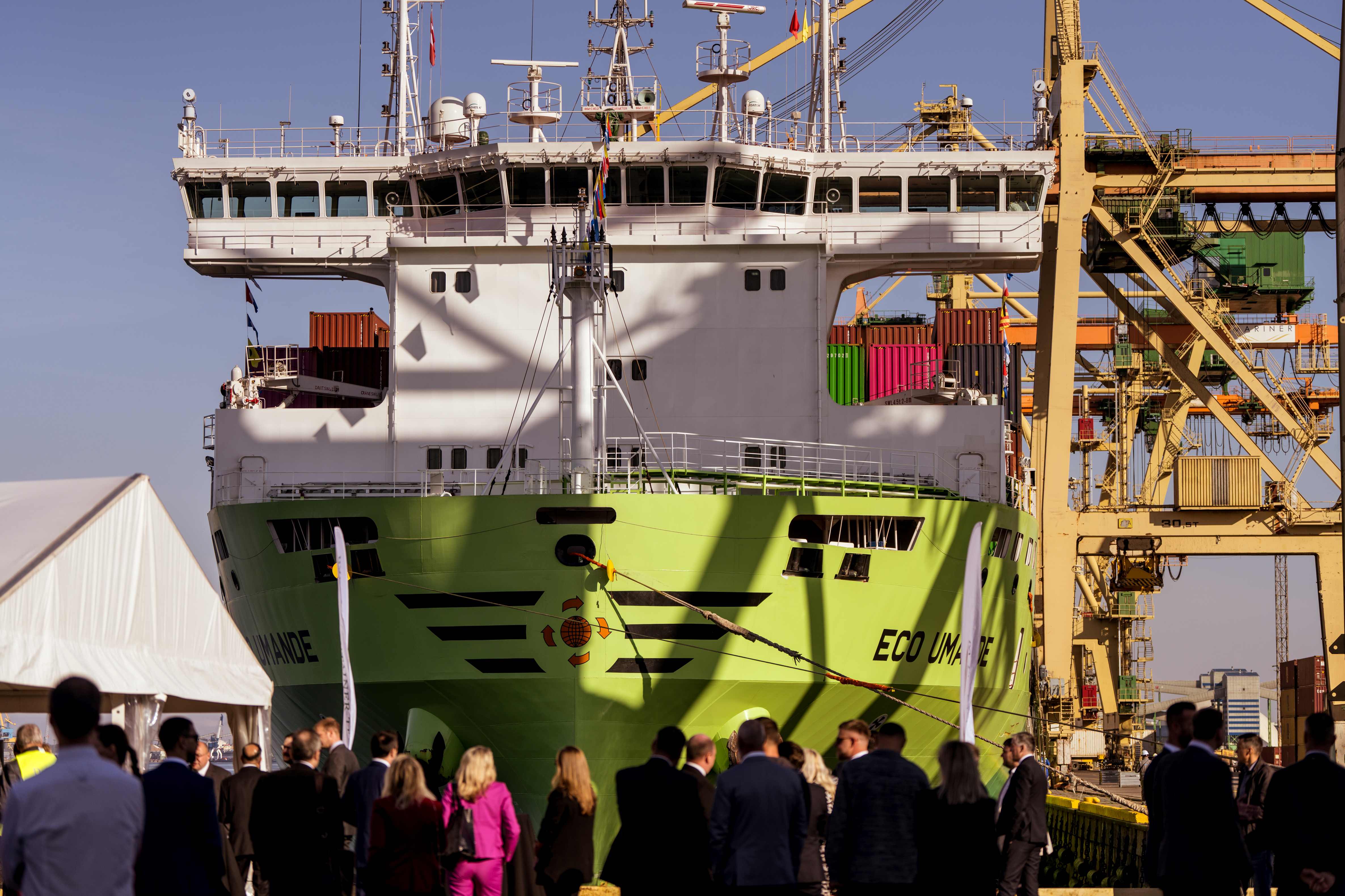 The first green methanol-powered container ship, ECO UMANDE, at the ...